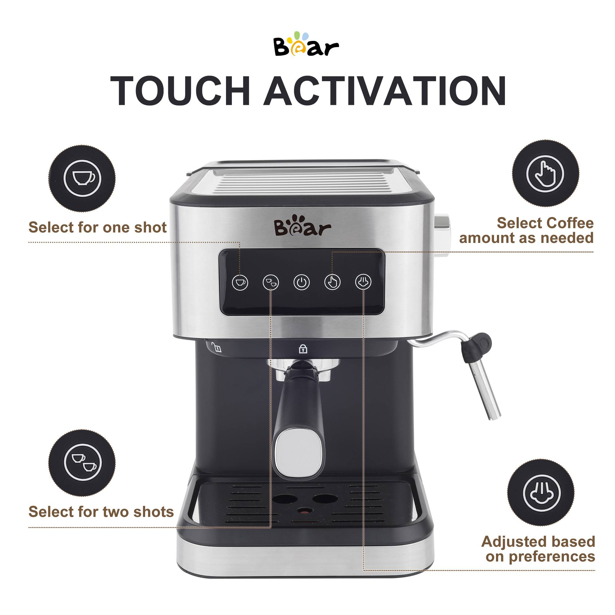 Bear Coffee Maker | 15-Bar Pressure | 1.5L Tank Capacity