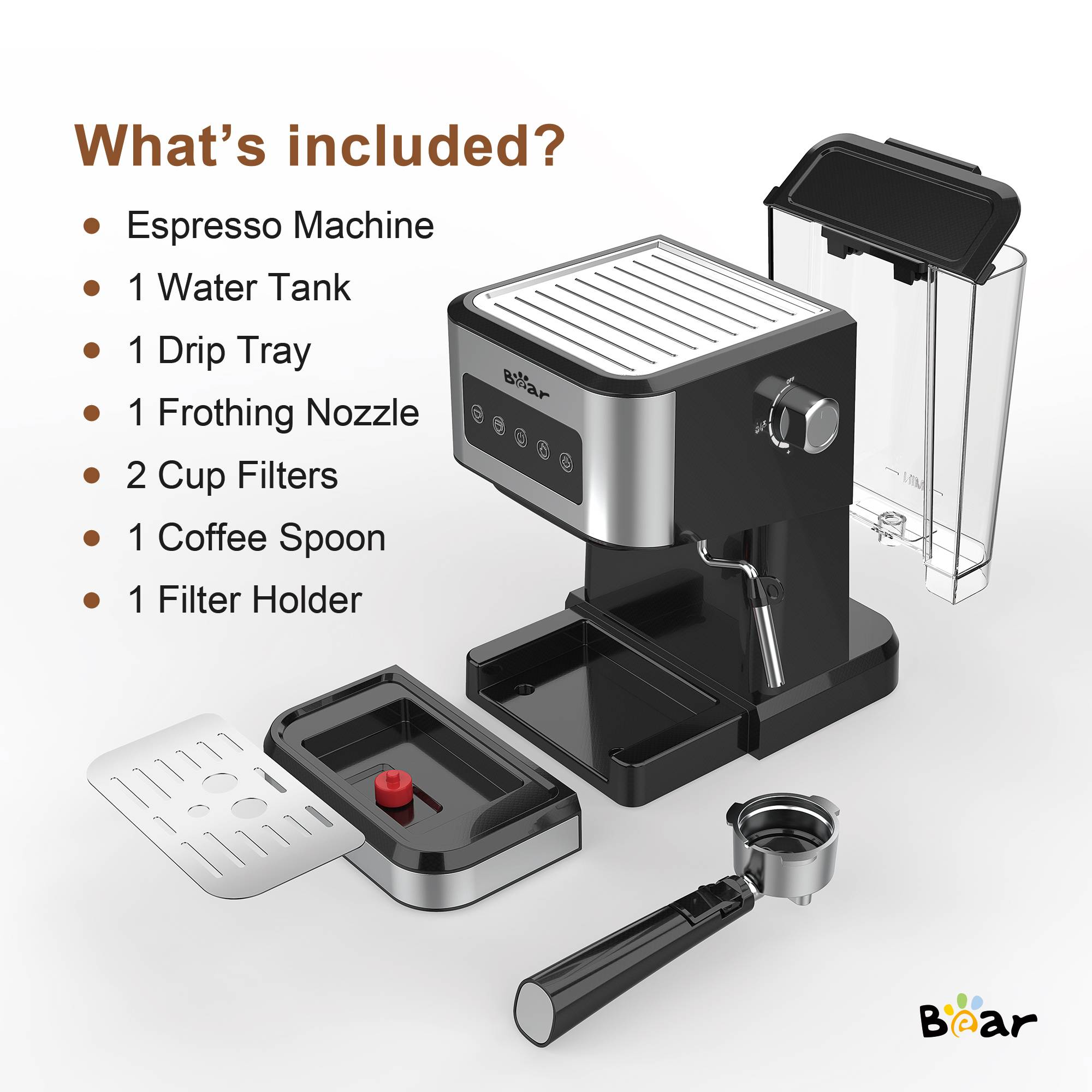 Bear Coffee Maker | 15-Bar Pressure | 1.5L Tank Capacity